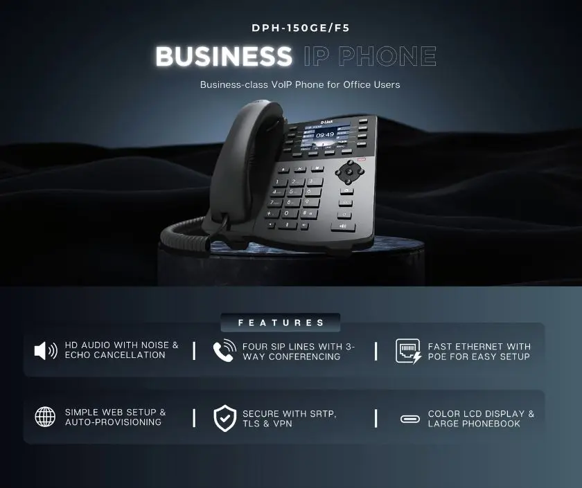 Téléphone IP D-Link DPH-150GE – SIP Color LCD avec PoE pour entreprises ...